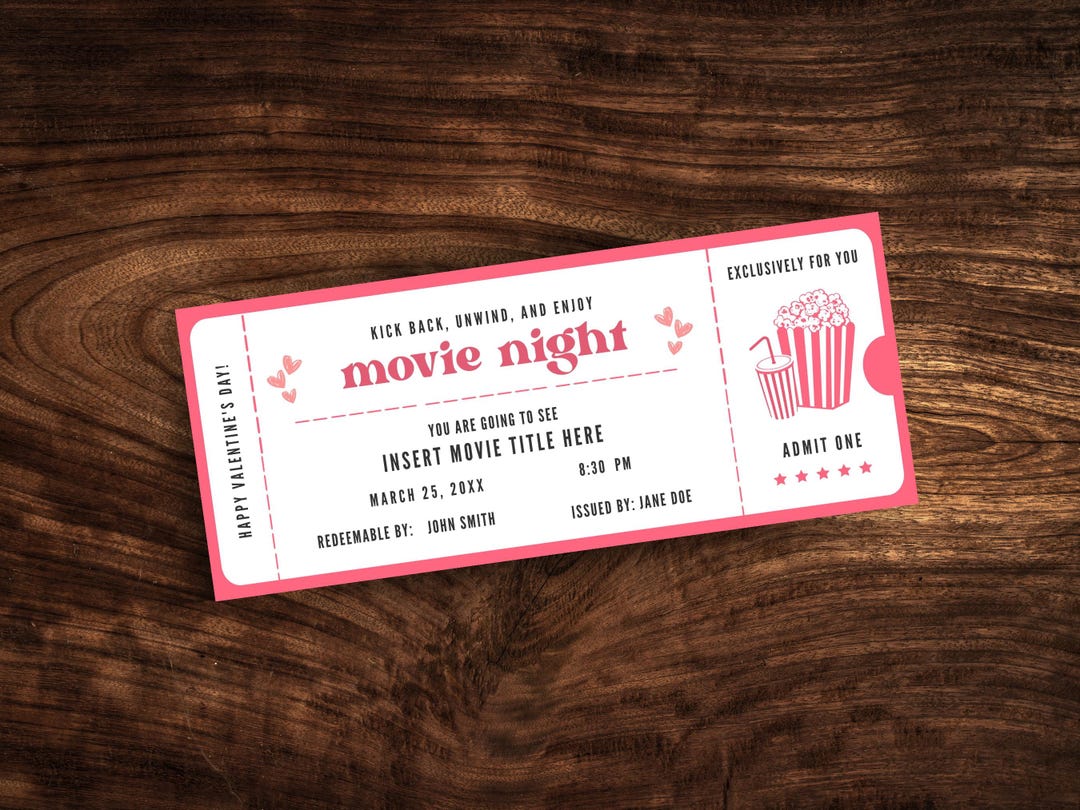Editable Movie Night Coupon, Custom Movie Valentine's Day Voucher ...