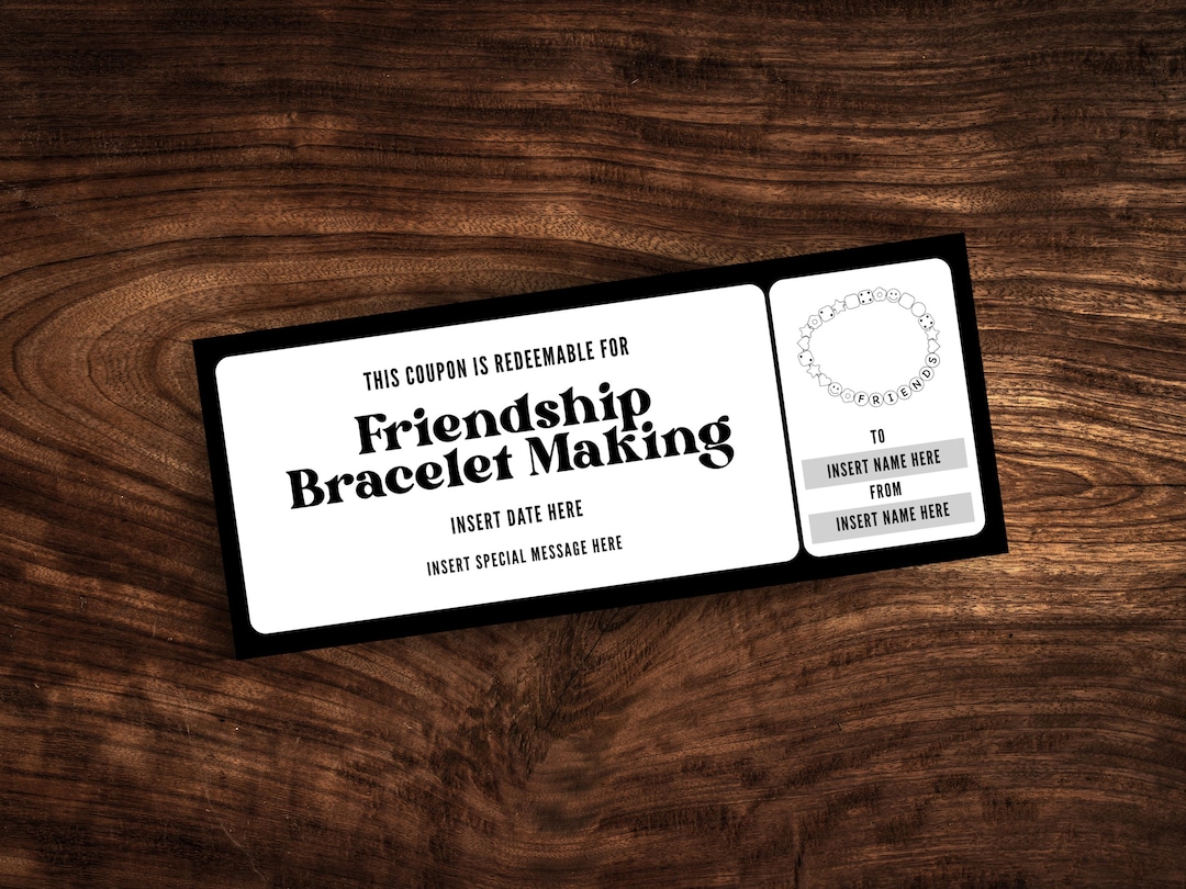 Printable Friendship Bracelet Making Night Coupon, Editable Friendship ...