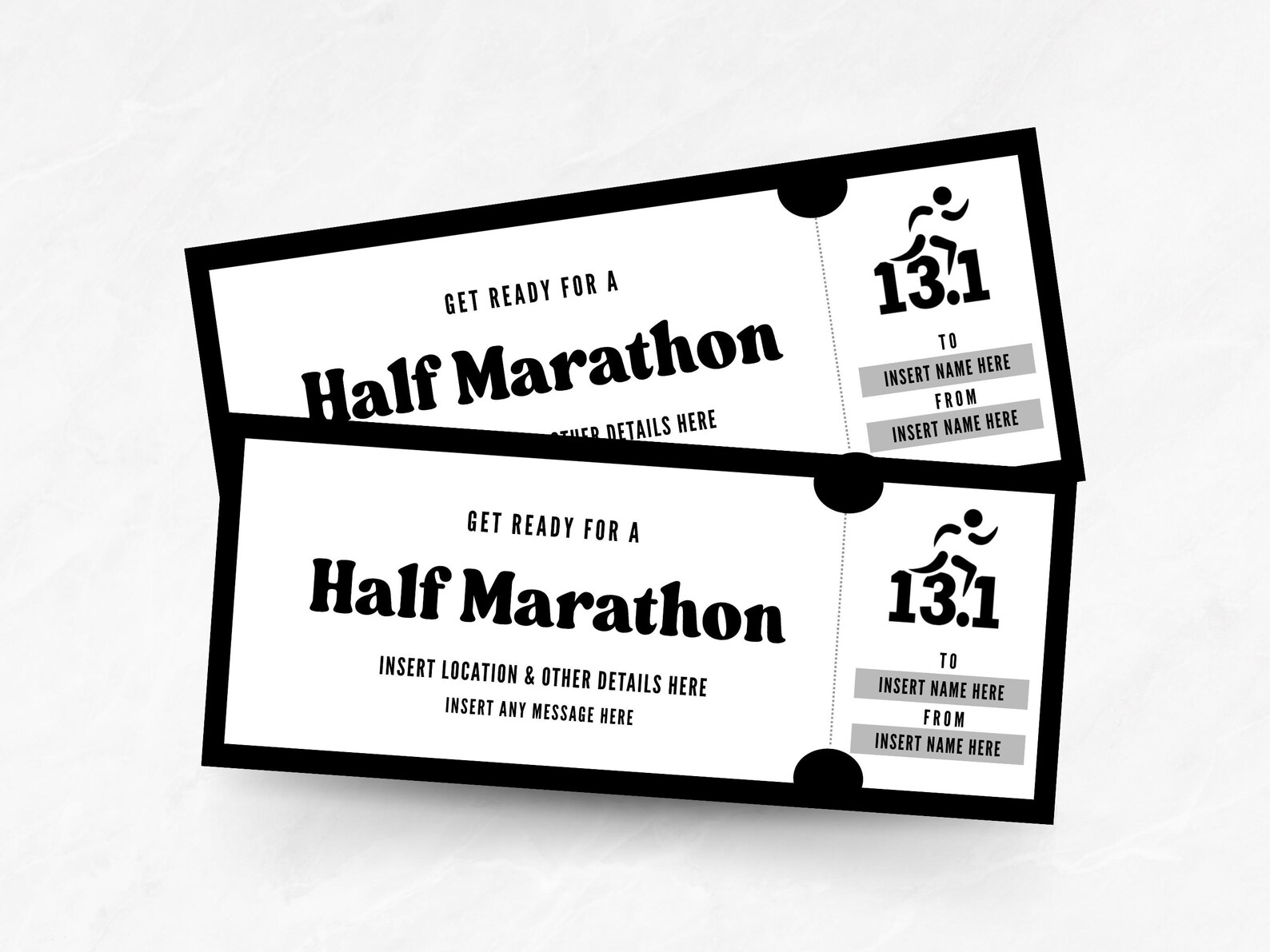 Editable Half-marathon Ticket Template, Custom 1/2 Marathon Race Coupon ...