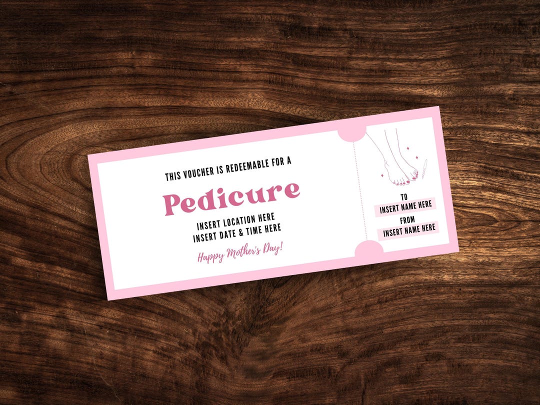 Editable Pedicure Coupon Template, Custom Pedi Mother's Day Gift ...