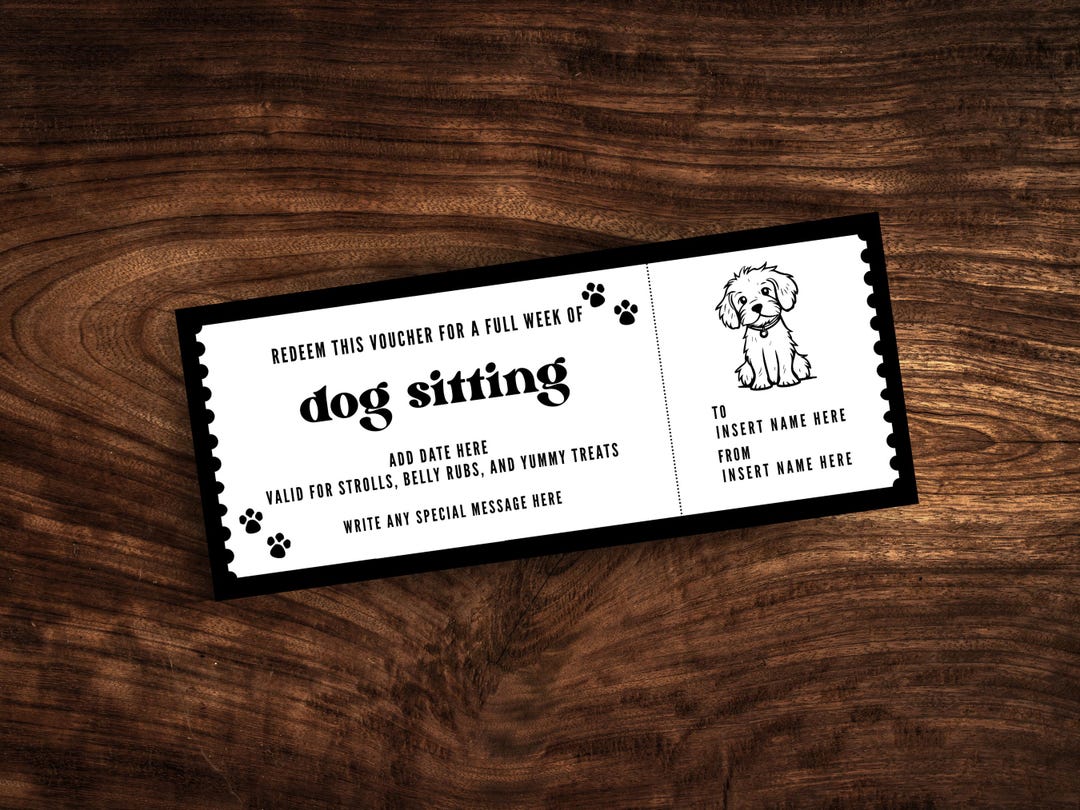 Editable Dog Sitting Coupon Template, Custom Dog Watching Ticket ...