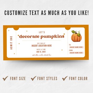 Editable Pumpkin Decorating Coupon, Custom Pumpkin Painting Ticket ...