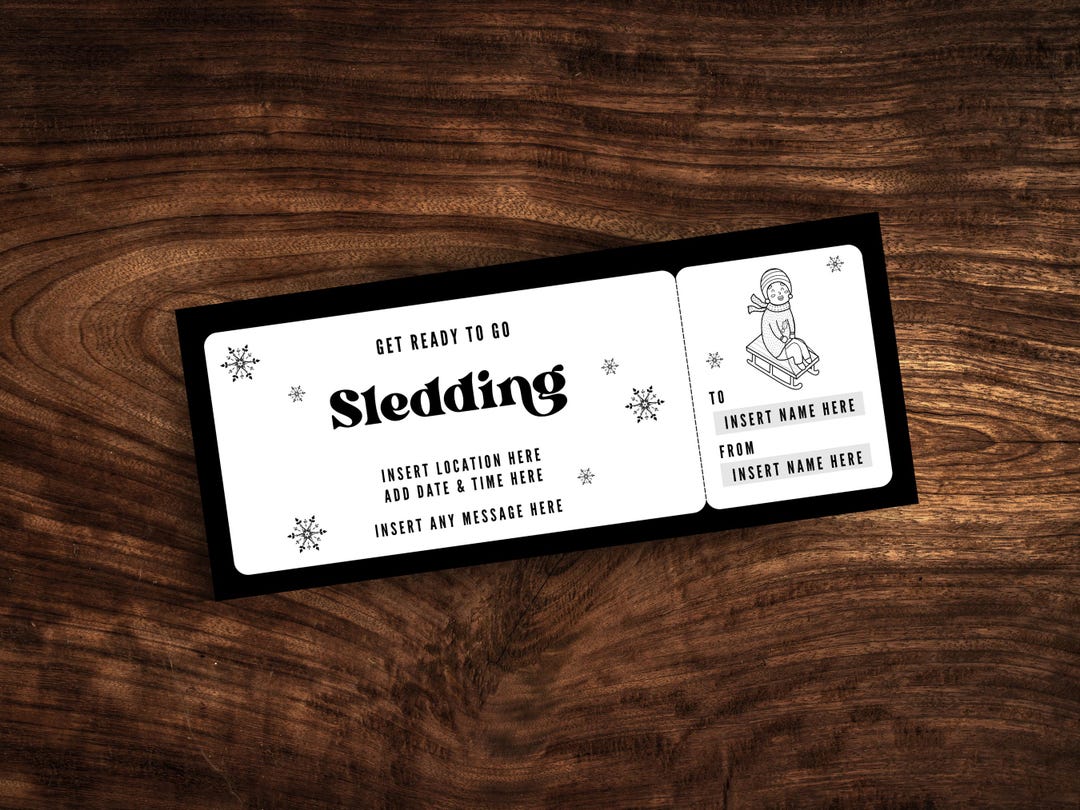 Editable Sledding Ticket Template, Custom Winter Snow Sledding Coupon ...