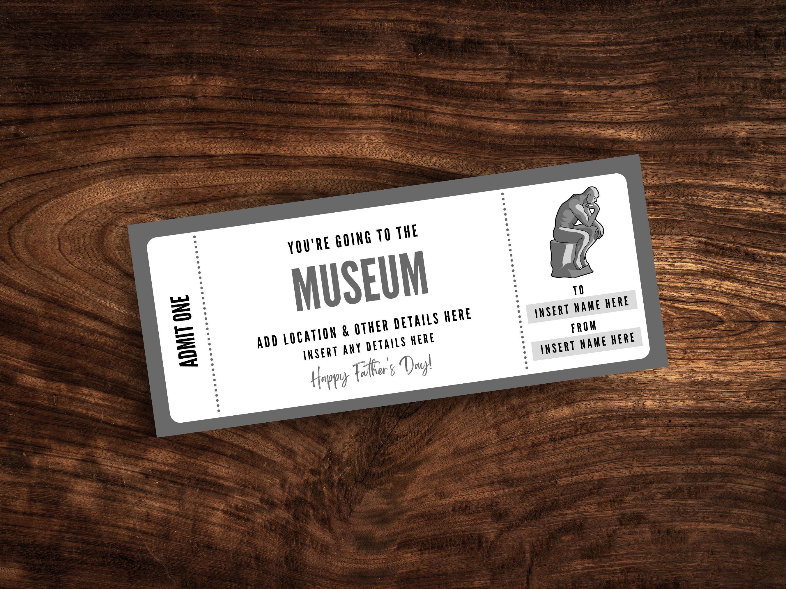 Custom Museum Ticket Template, Printable Museum Gallery Father's Day ...