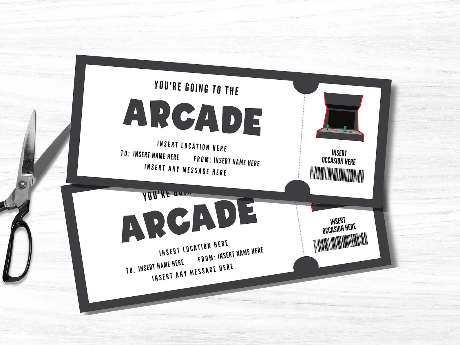Custom Arcade Ticket Template, Editable Arcade Coupon, Surprise Video ...