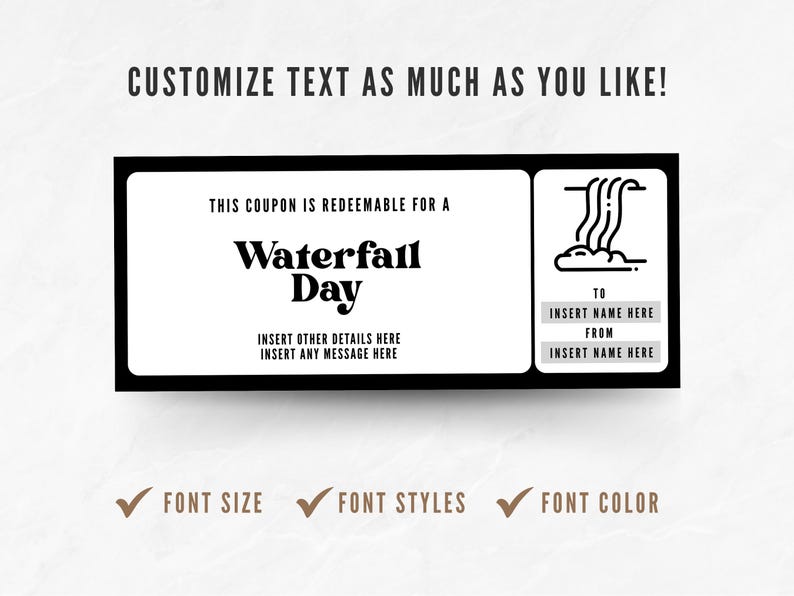 Editable Waterfall Day Coupon, Custom Waterfall Tour Gift Certificate ...