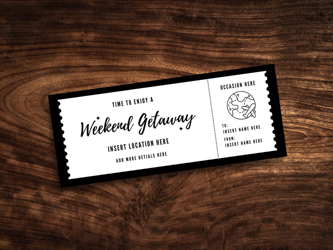 Editable Weekend Getaway Coupon Template, Custom Surprise Hotel ...