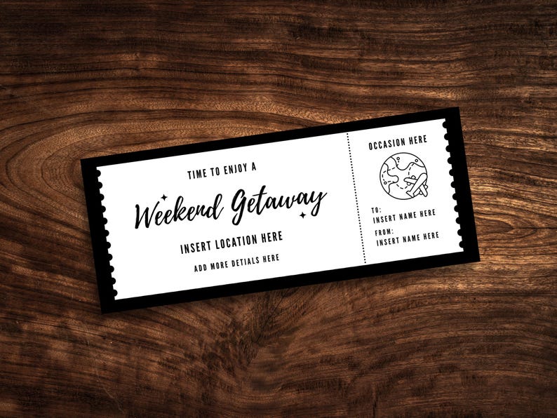 Editable Weekend Getaway Coupon Template, Custom Surprise Hotel ...