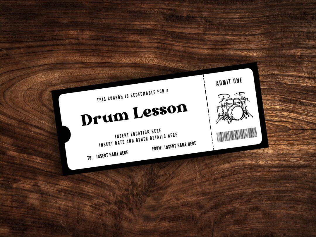 Editable Drum Lesson Coupon, Custom Drum Class Ticket Template ...