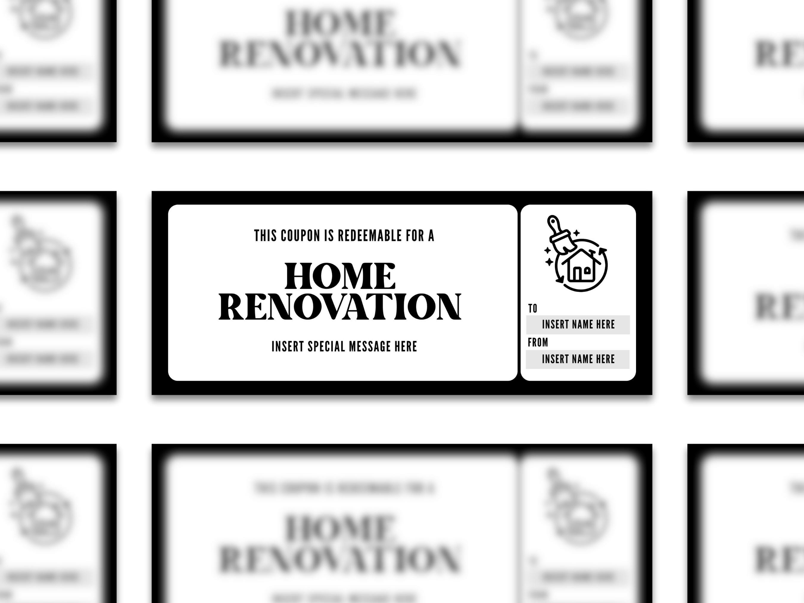 Editable Home Renovation Coupon, Custom Home Makeover Gift Certificate ...