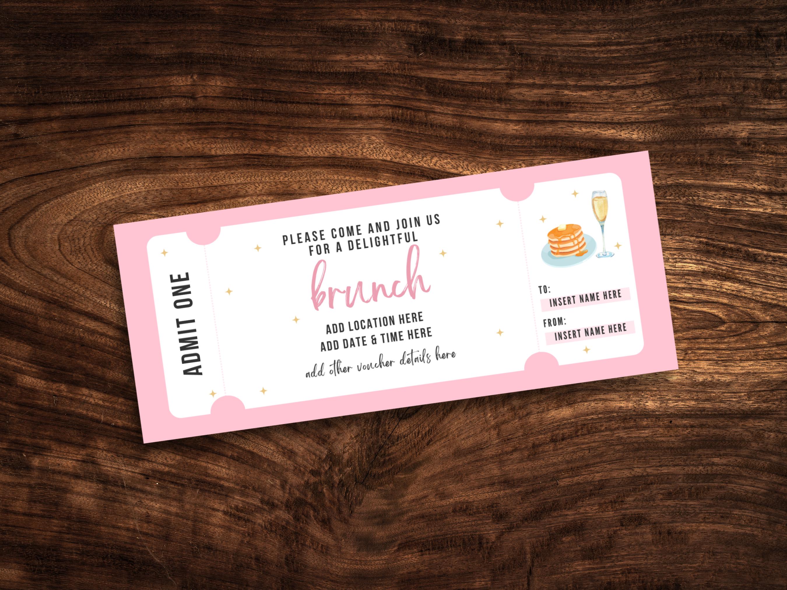 Editable Brunch Ticket Template, Custom Brunch Invitation, Printable Surprise Brunch Coupon PDF ...