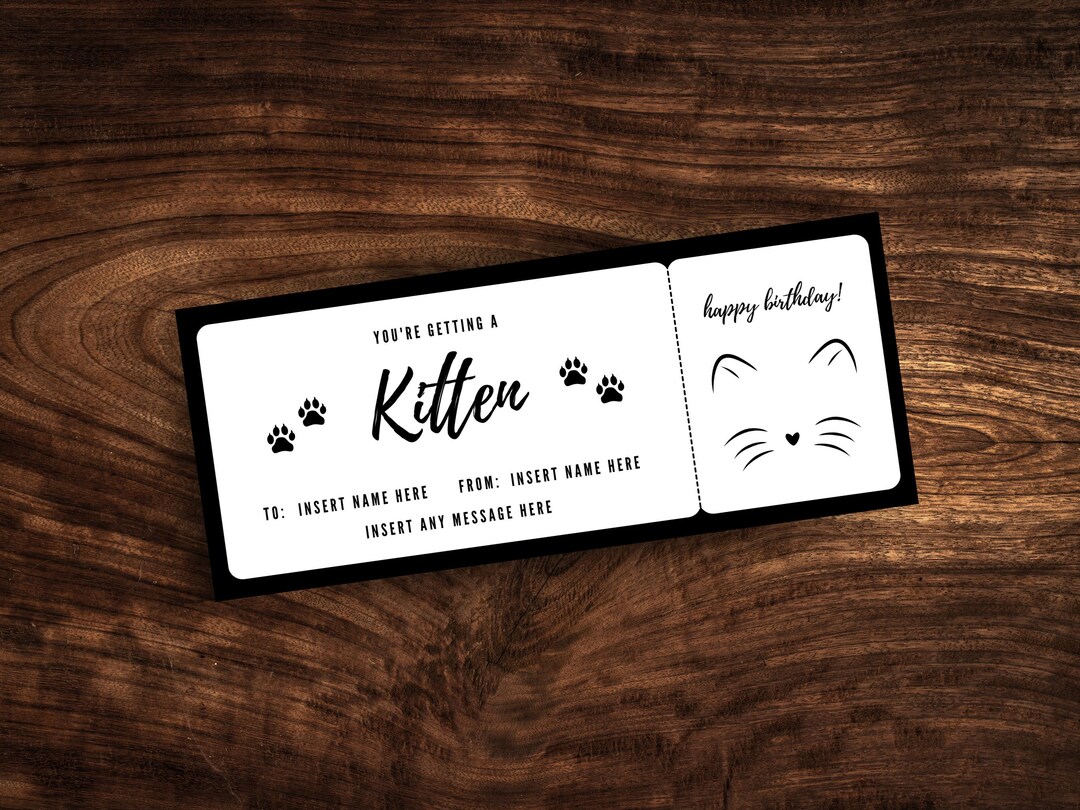 Editable New Kitten Coupon Template, Custom New Cat Ticket Template ...