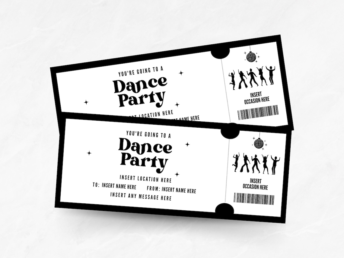 Editable Dance Party Ticket Template, Custom Dance Party Coupon ...