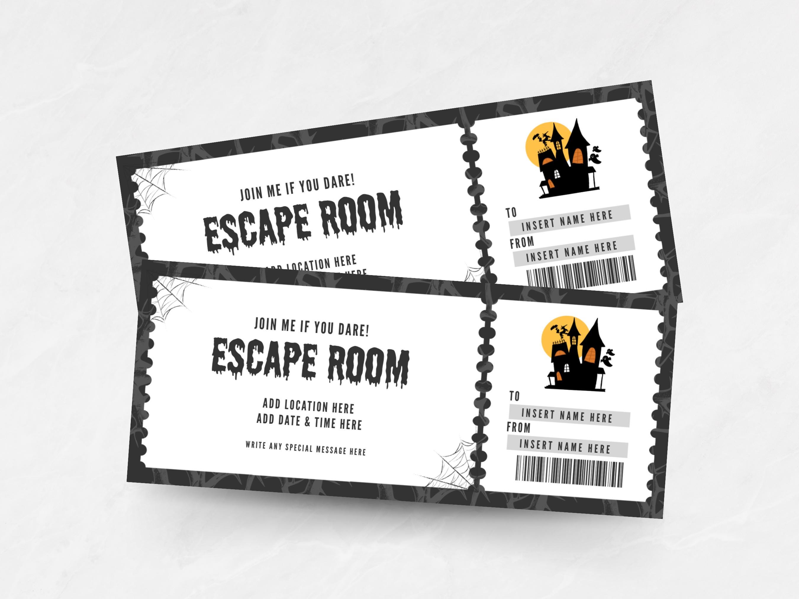 Editable Halloween Escape Room Coupon, Custom Spooky Escape Room Ticket ...