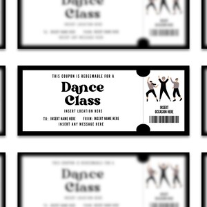 Editable Dance Class Coupon, Custom Dance Lesson Ticket Template ...
