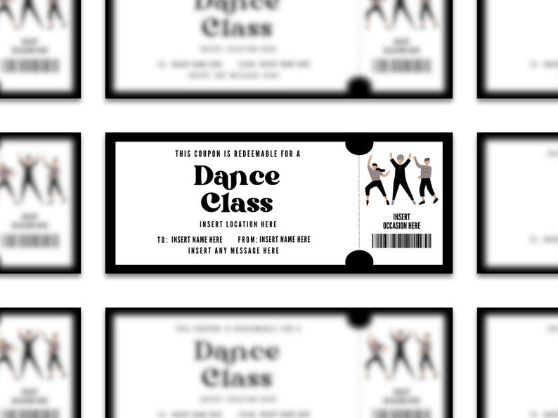 Editable Dance Class Coupon, Custom Dance Lesson Ticket Template ...