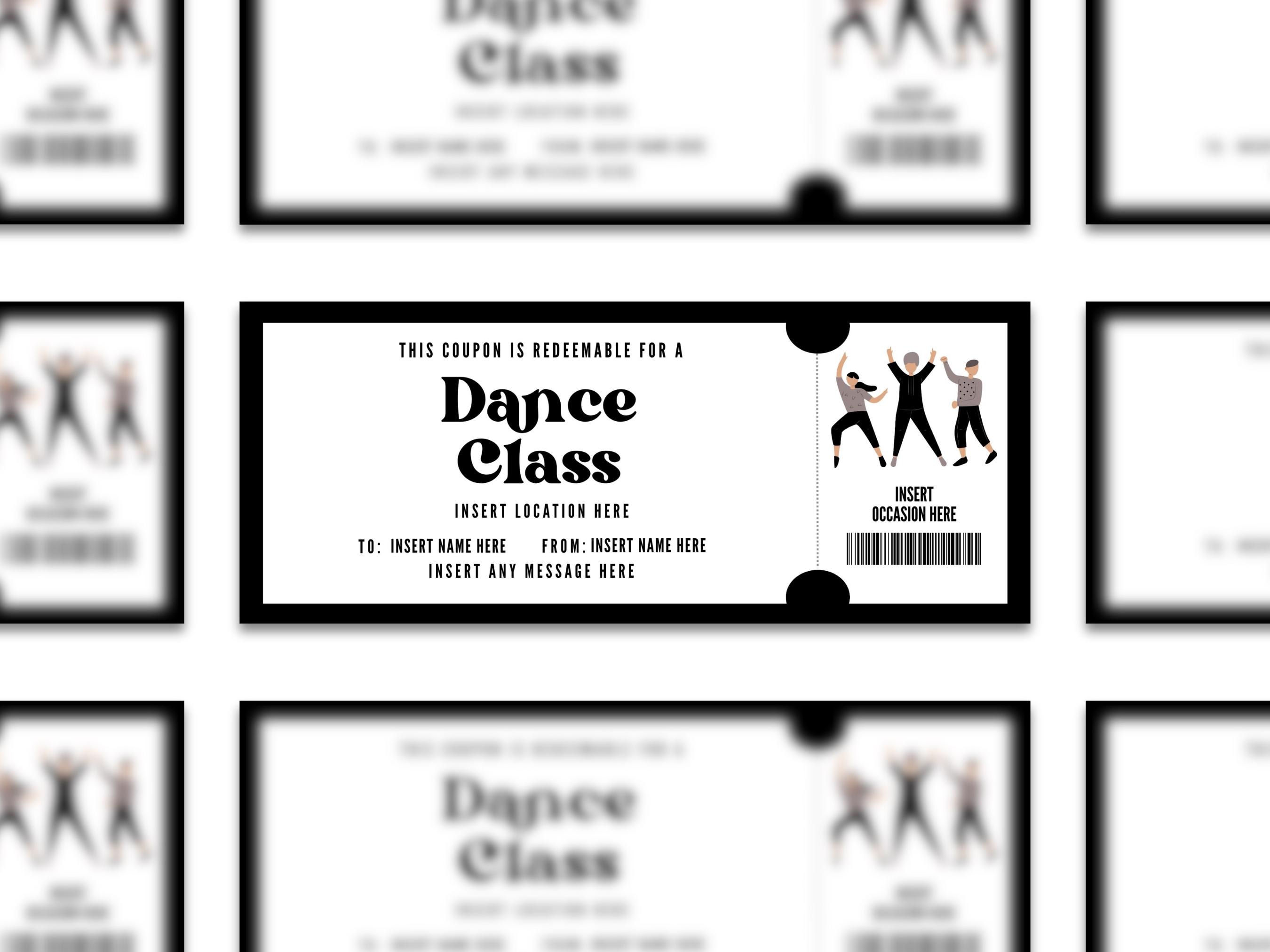 Editable Dance Class Coupon, Custom Dance Lesson Ticket Template ...