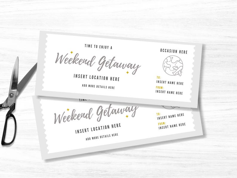 Editable Weekend Getaway Coupon Template, Custom Surprise Hotel ...