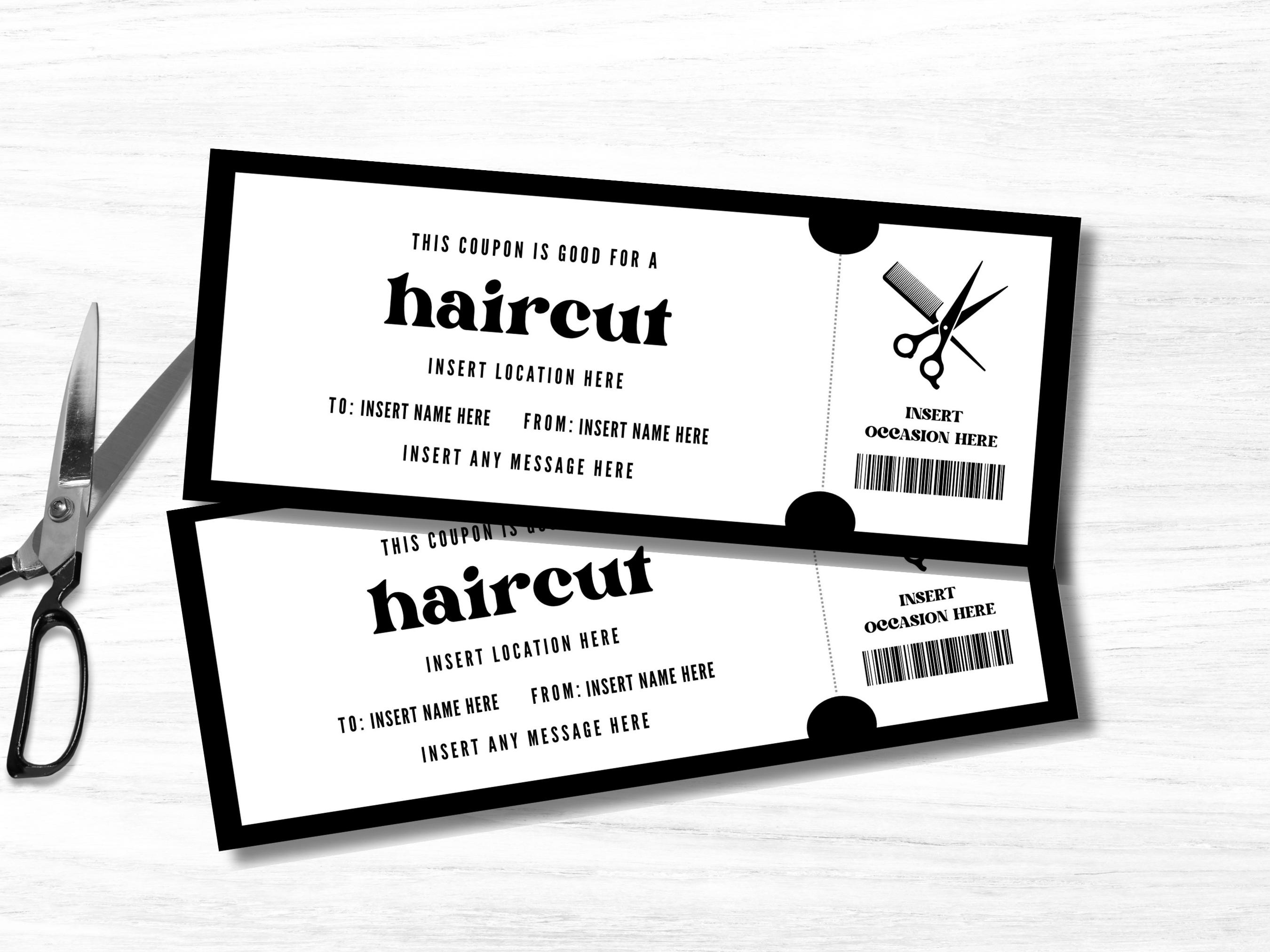 Editable Haircut Coupon, Printable Hair Cut Gift Certificate, Custom ...