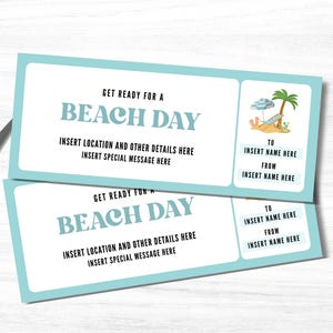 Editable Beach Day Ticket Template, Printable Beach Day Coupon ...