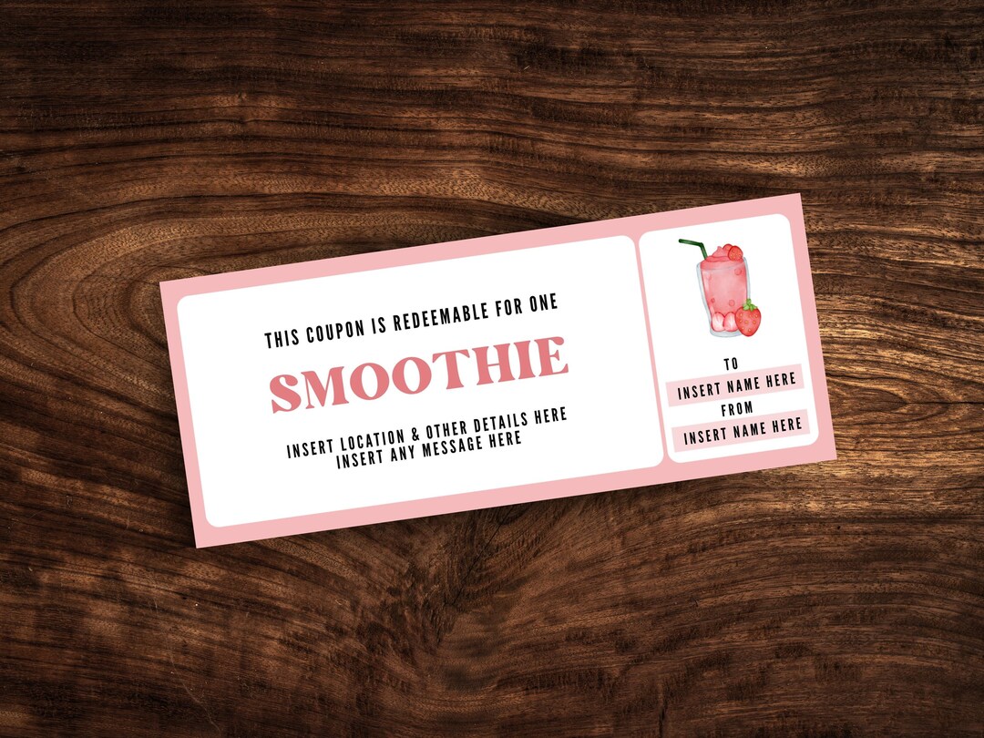 Editable Smoothie Coupon, Custom Healthy Smoothie Ticket Template ...