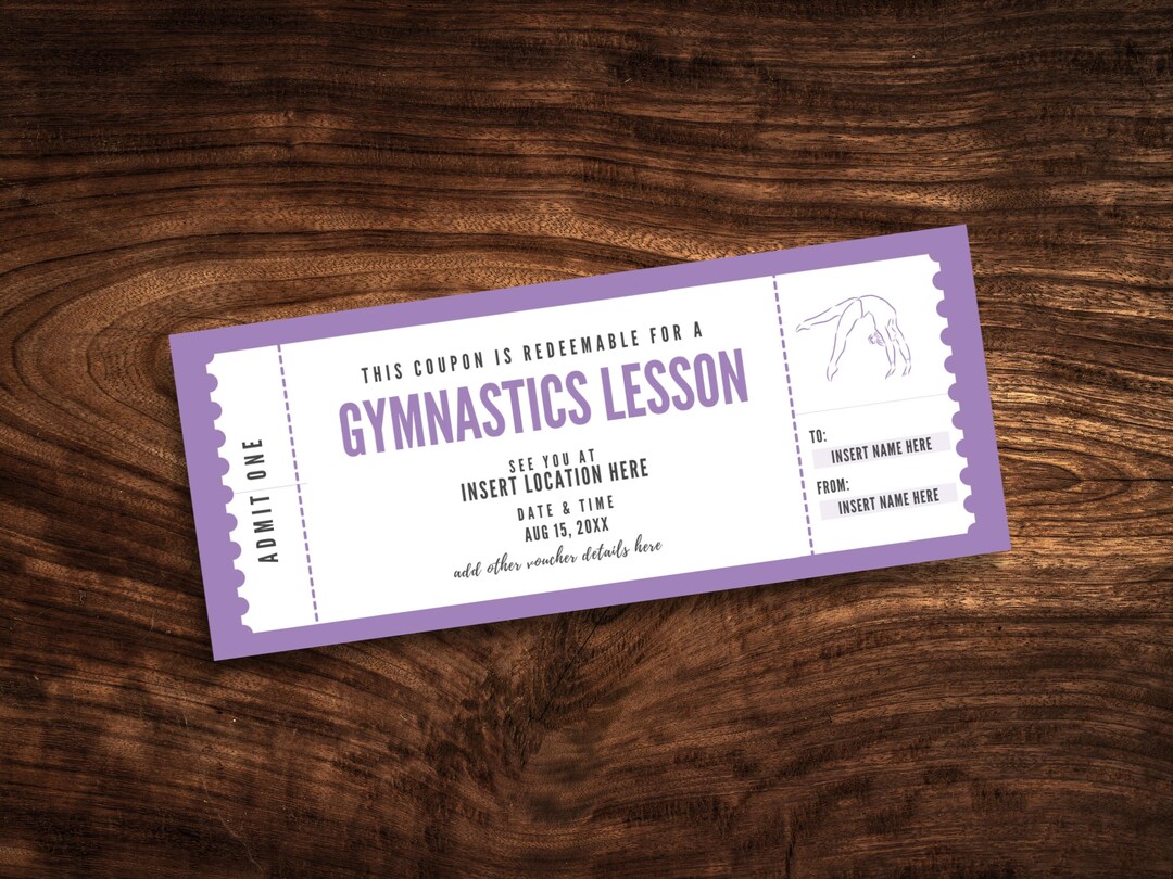Editable Gymnastics Lesson Coupon, Custom Gymnastics Lessons Ticket ...