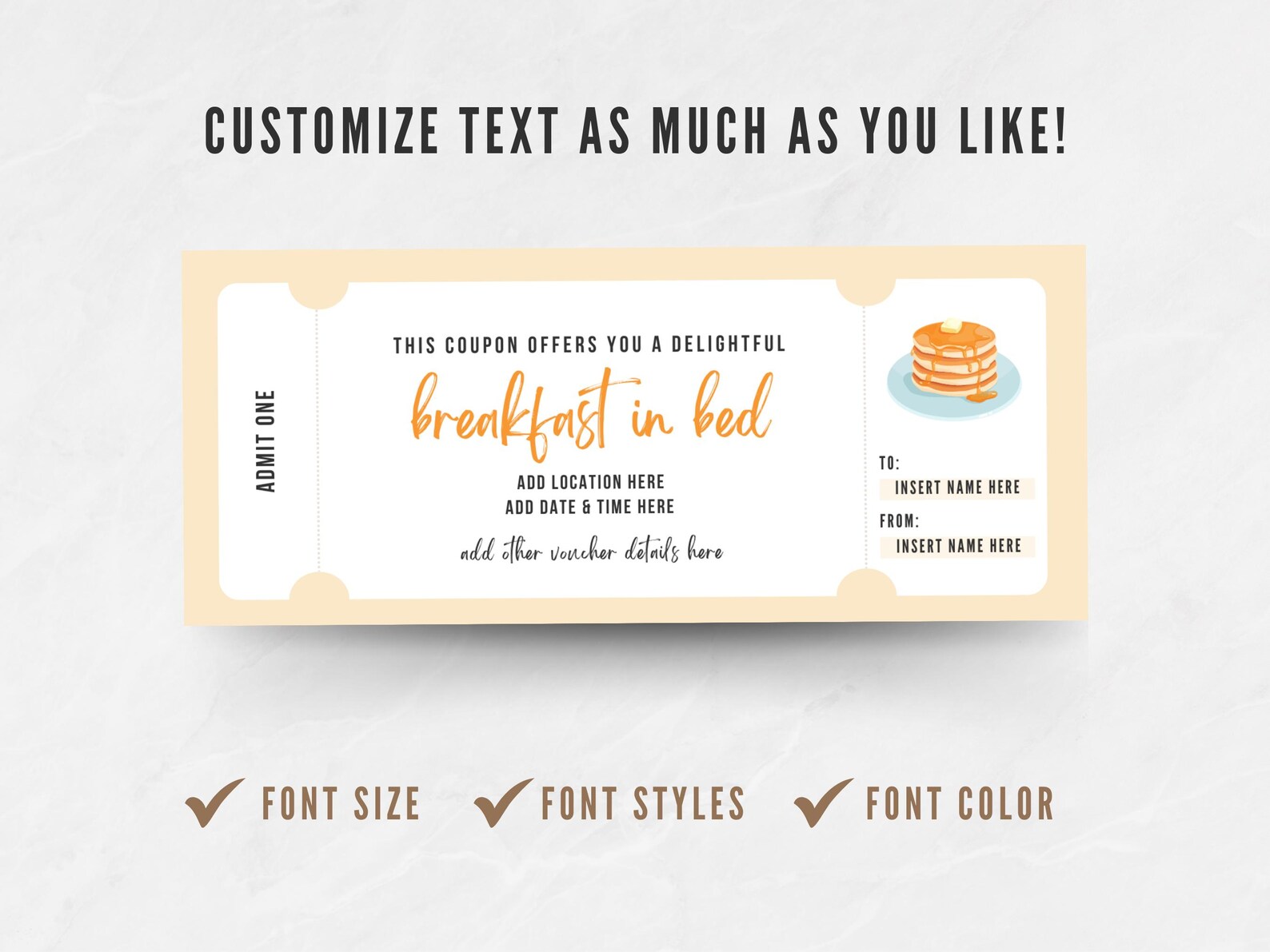 Editable Breakfast in Bed Coupon, Printable Breakfast in Bed Ticket ...