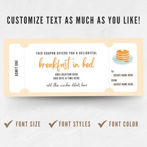 Editable Breakfast in Bed Coupon, Printable Breakfast in Bed Ticket ...