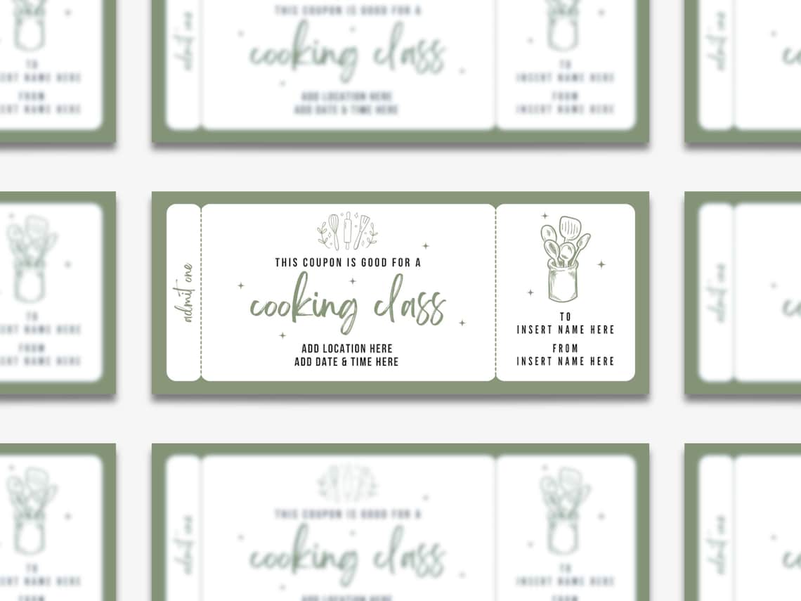 Printable Cooking Class Coupon Template, Editable Cooking Class Ticket ...