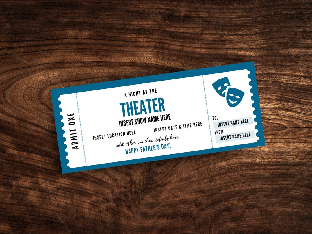 Custom Theater Ticket Template, Printable Play Show Ticket Coupon ...