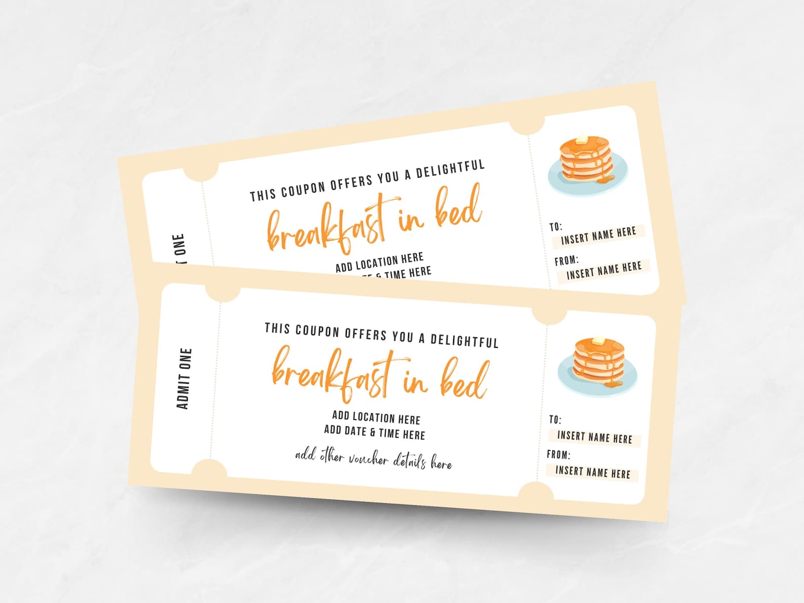 Editable Breakfast in Bed Coupon, Printable Breakfast in Bed Ticket ...
