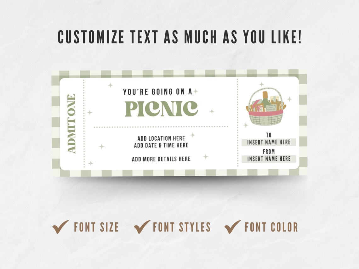 Editable Picnic Coupon, Custom Picnic Date Gift Certificate, Digital ...