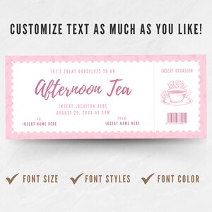Editable Afternoon Tea Ticket Template, Custom Afternoon Tea Party ...