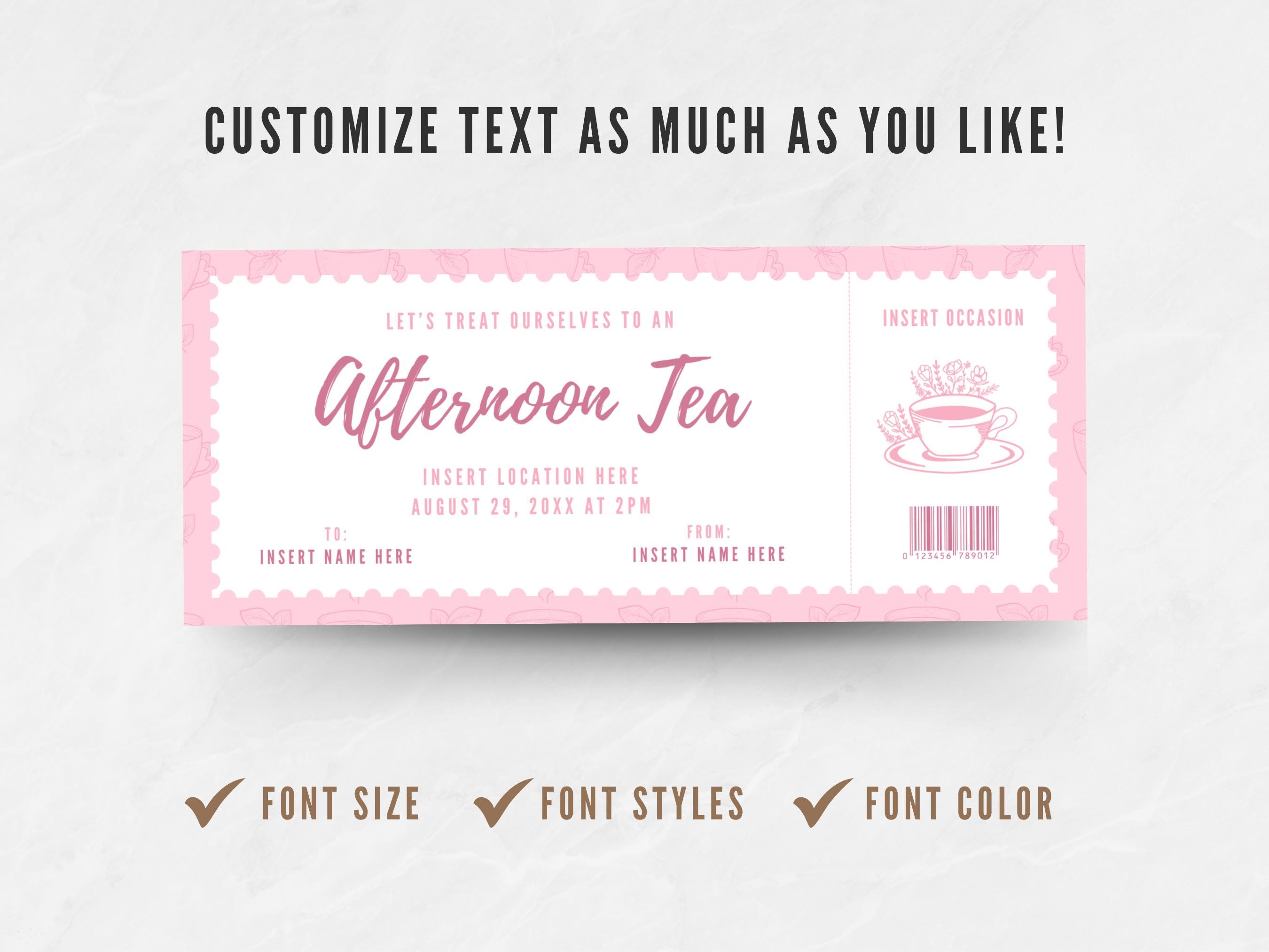 Editable Afternoon Tea Ticket Template, Custom Afternoon Tea Party ...