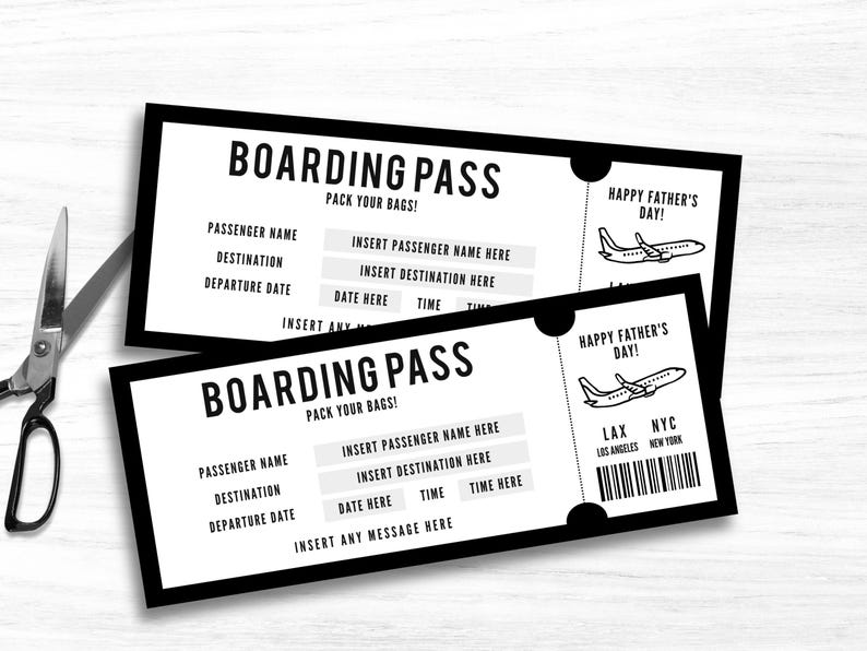 Editable Boarding Pass Template, Printable Plane Ticket, Personalized ...