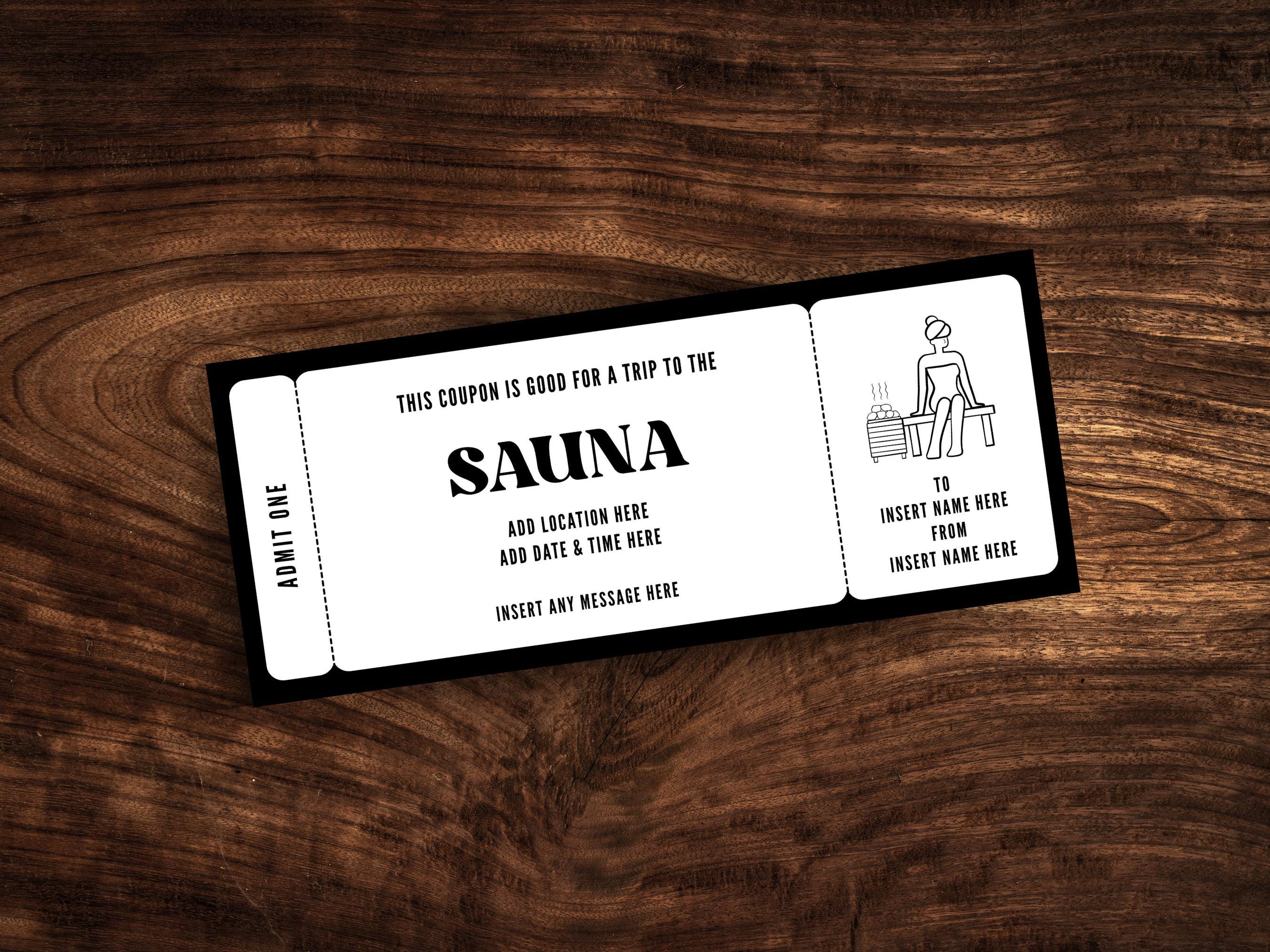 Editable Sauna Coupon, Printable Sauna Spa Ticket Voucher, Custom Sauna ...