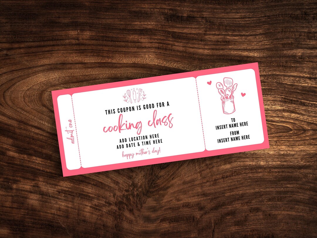 Printable Cooking Class Coupon Template, Editable Cooking Class Ticket Template, Custom Cooking ...
