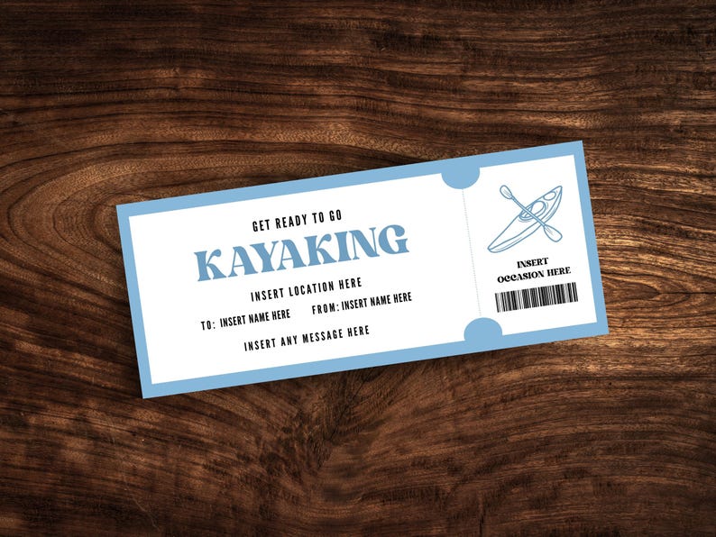 Editable Kayaking Coupon, Custom Kayak Tour Ticket Template, Printable ...