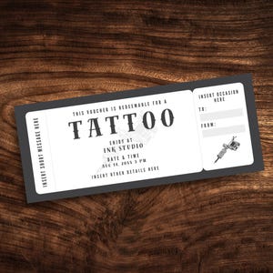 Tattoo Ticket Gift Voucher, Editable Gift Certificate Template, Custom ...