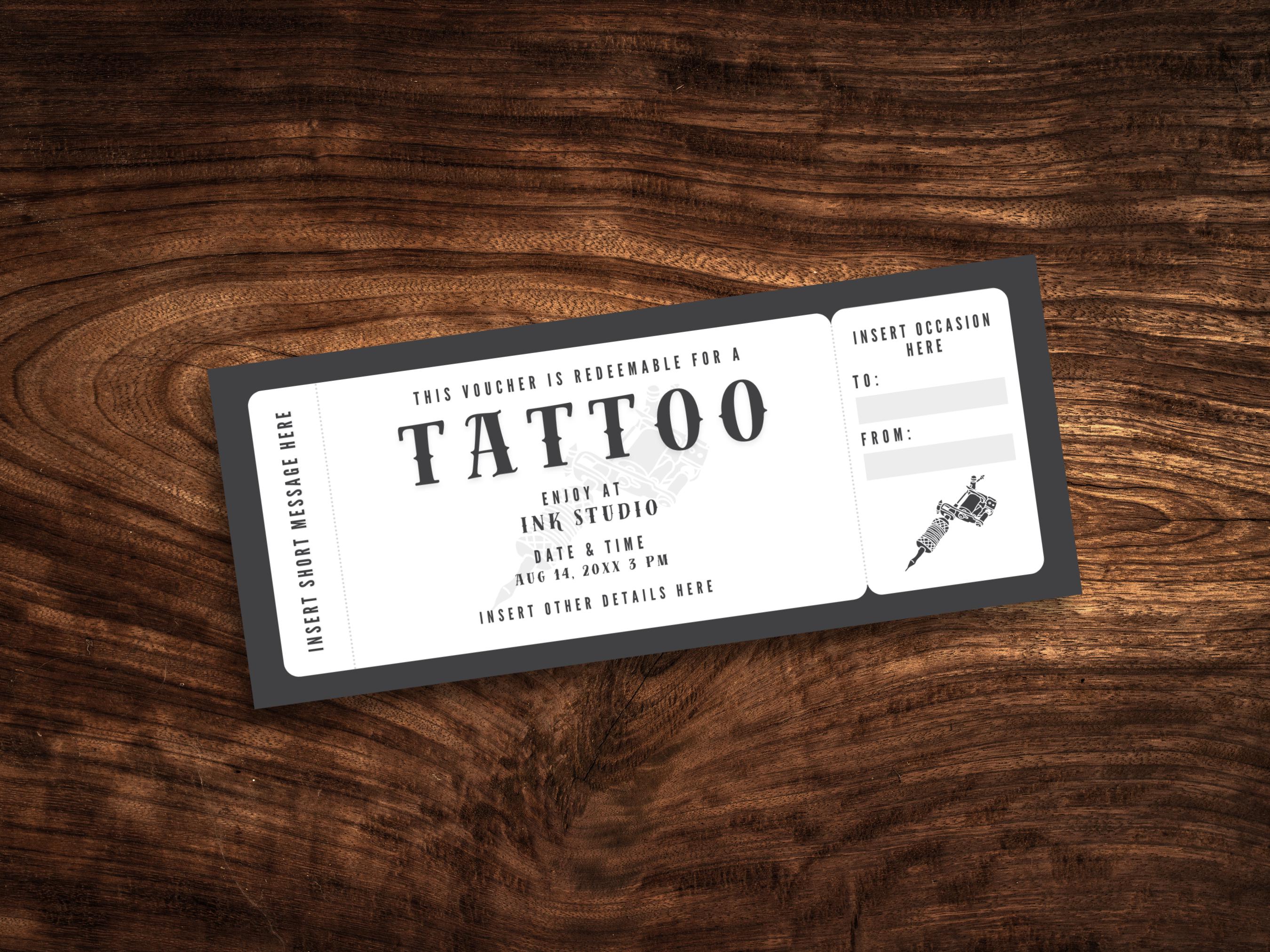 Tattoo Ticket Gift Voucher, Editable Gift Certificate Template, Custom ...