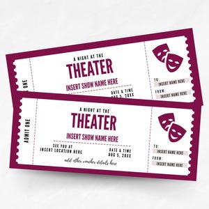 Custom Theater Ticket Template, Printable Play Show Ticket Coupon ...