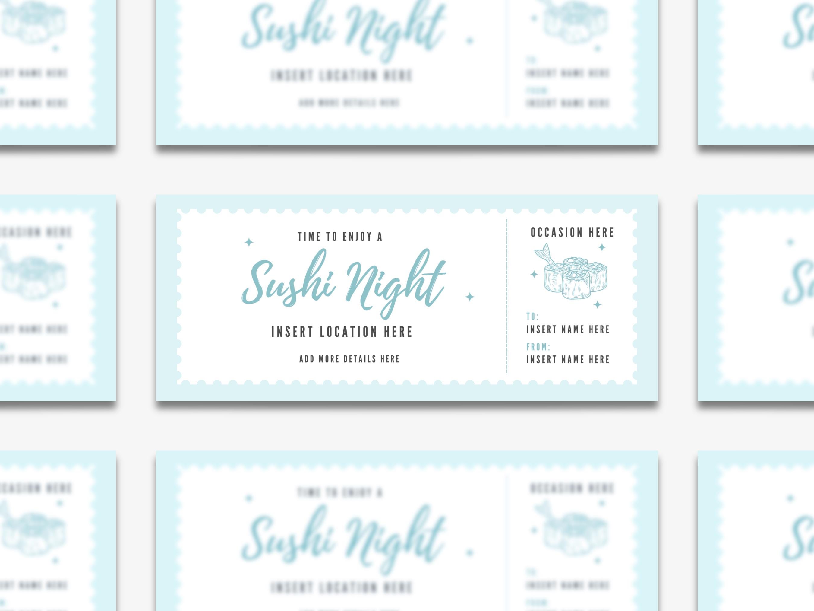Editable Sushi Dinner Coupon Template, Custom Sushi Date Ticket ...