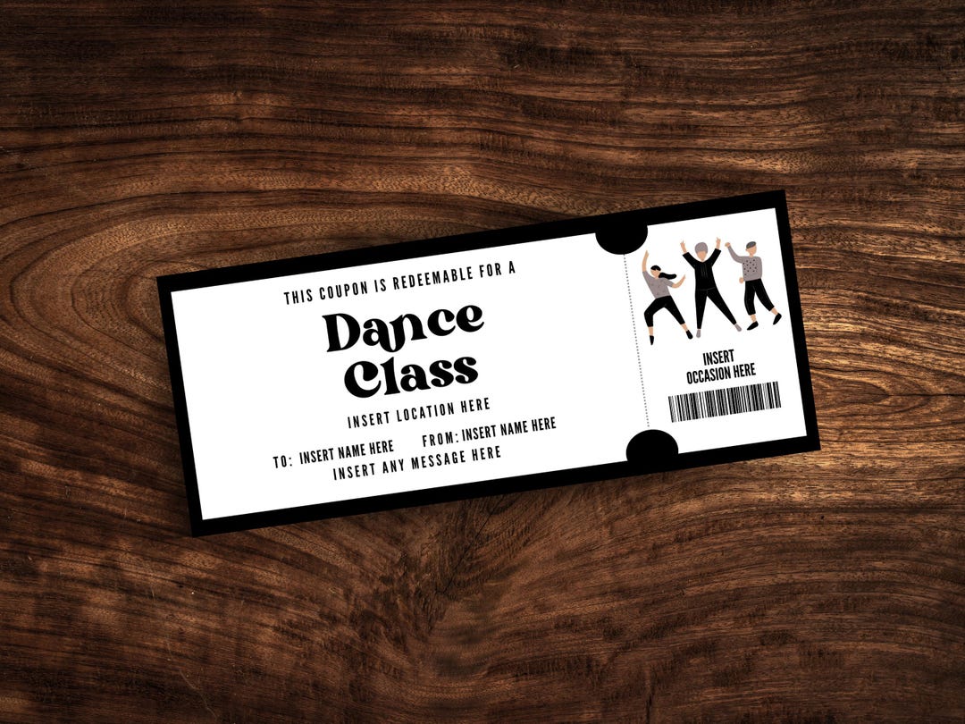 Editable Dance Class Coupon, Custom Dance Lesson Ticket Template ...