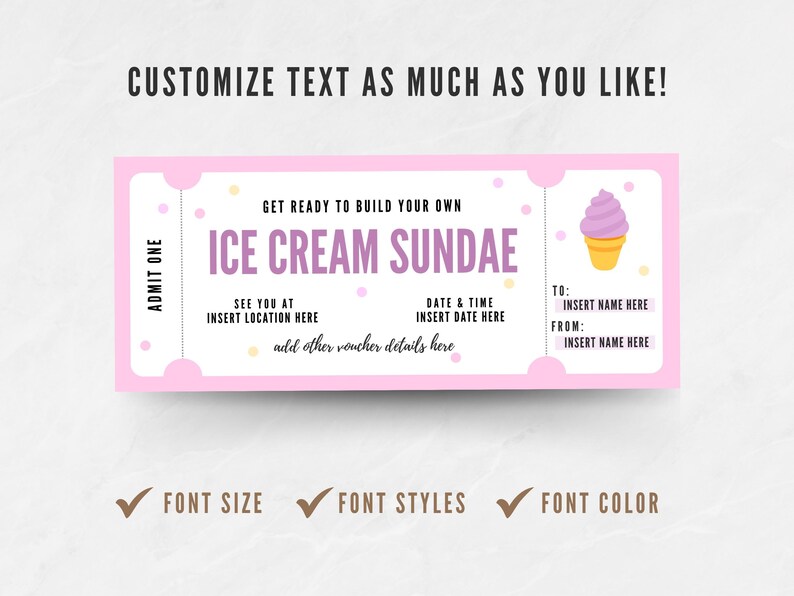 Editable Build Your Own Ice Cream Sundae Coupon, Custom Ice Cream Date ...