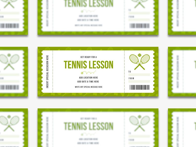 Editable Tennis Lesson Coupon, Custom Tennis Lessons Ticket Template ...