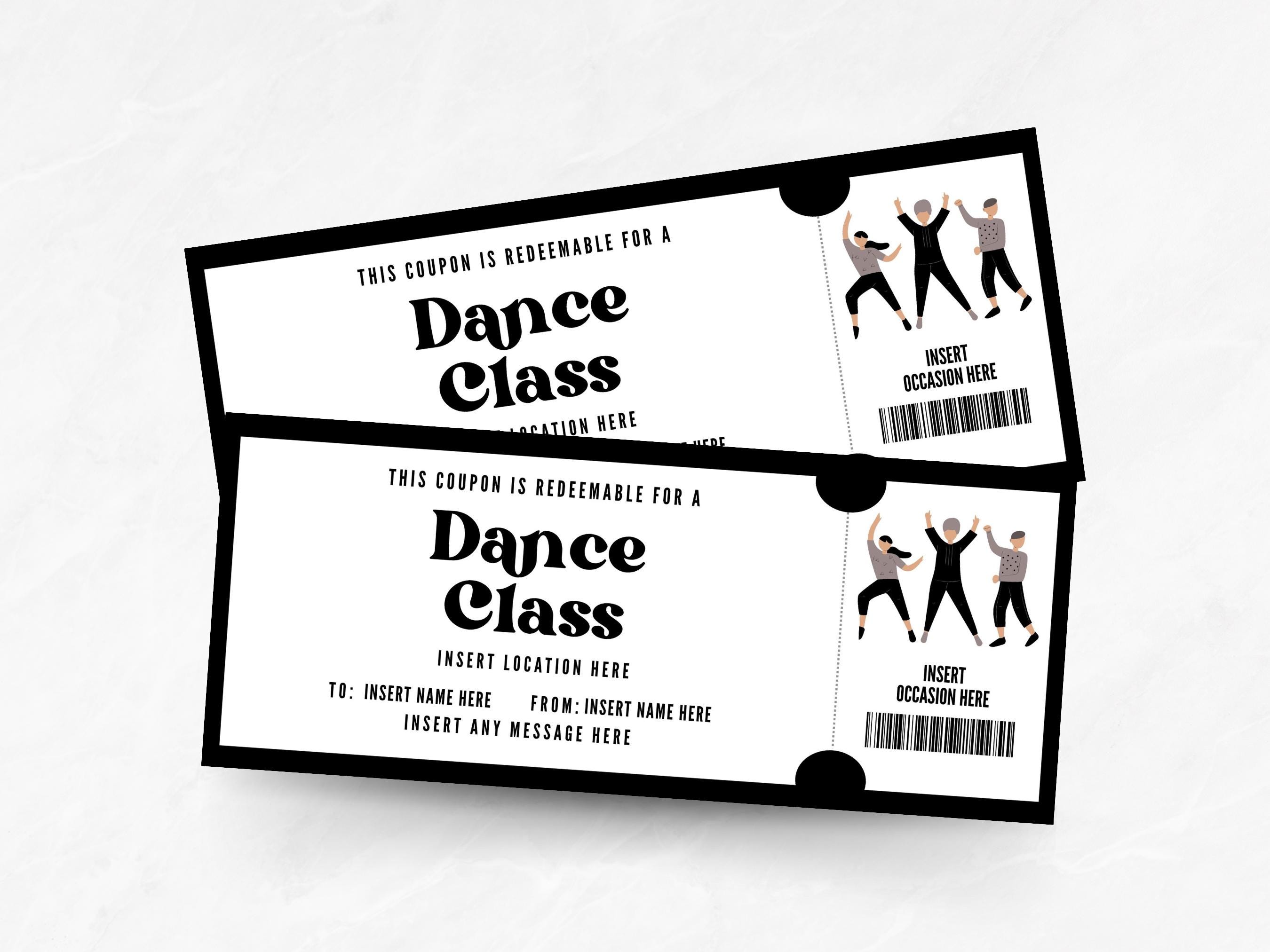 Editable Dance Class Coupon, Custom Dance Lesson Ticket Template ...