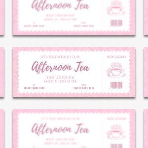 Editable Afternoon Tea Ticket Template, Custom Afternoon Tea Party ...