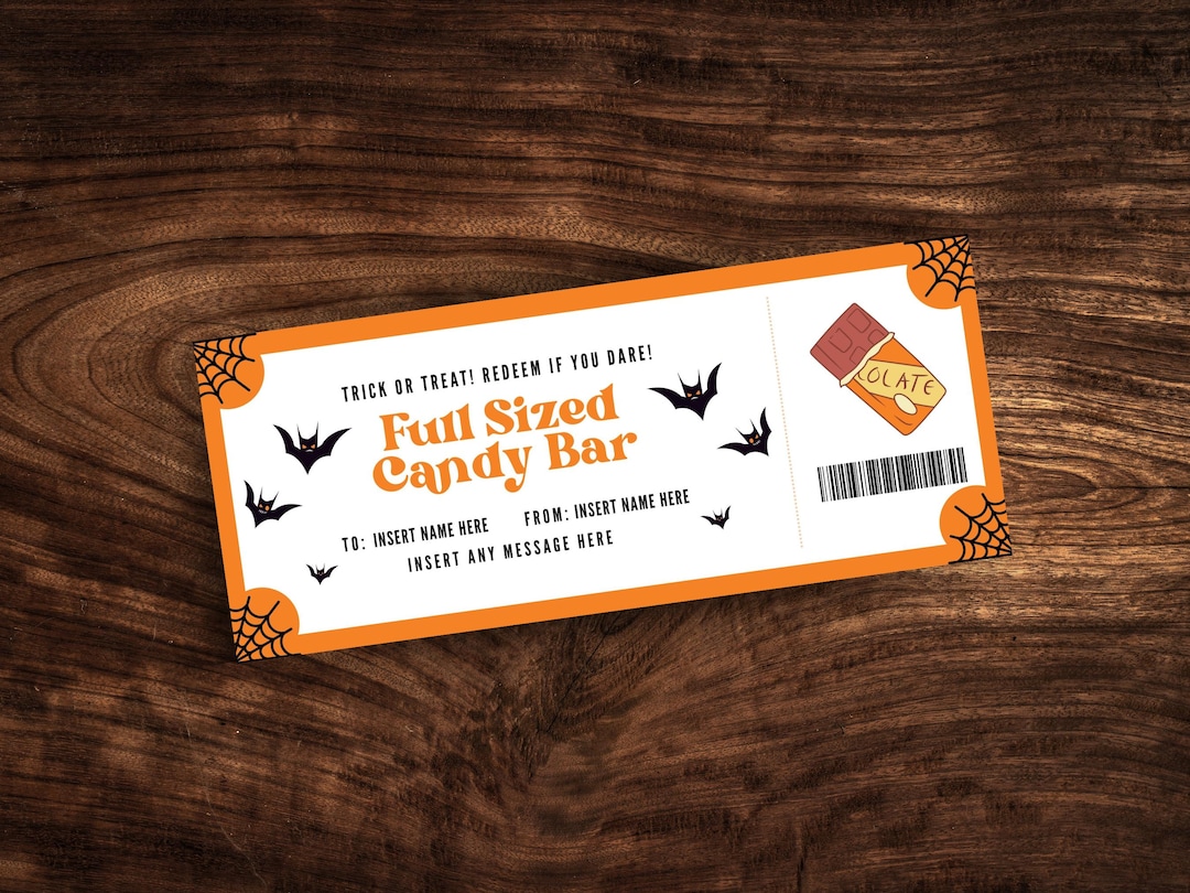 Editable Full Sized Candy Bar Coupon, Custom Trick or Treat Ticket ...