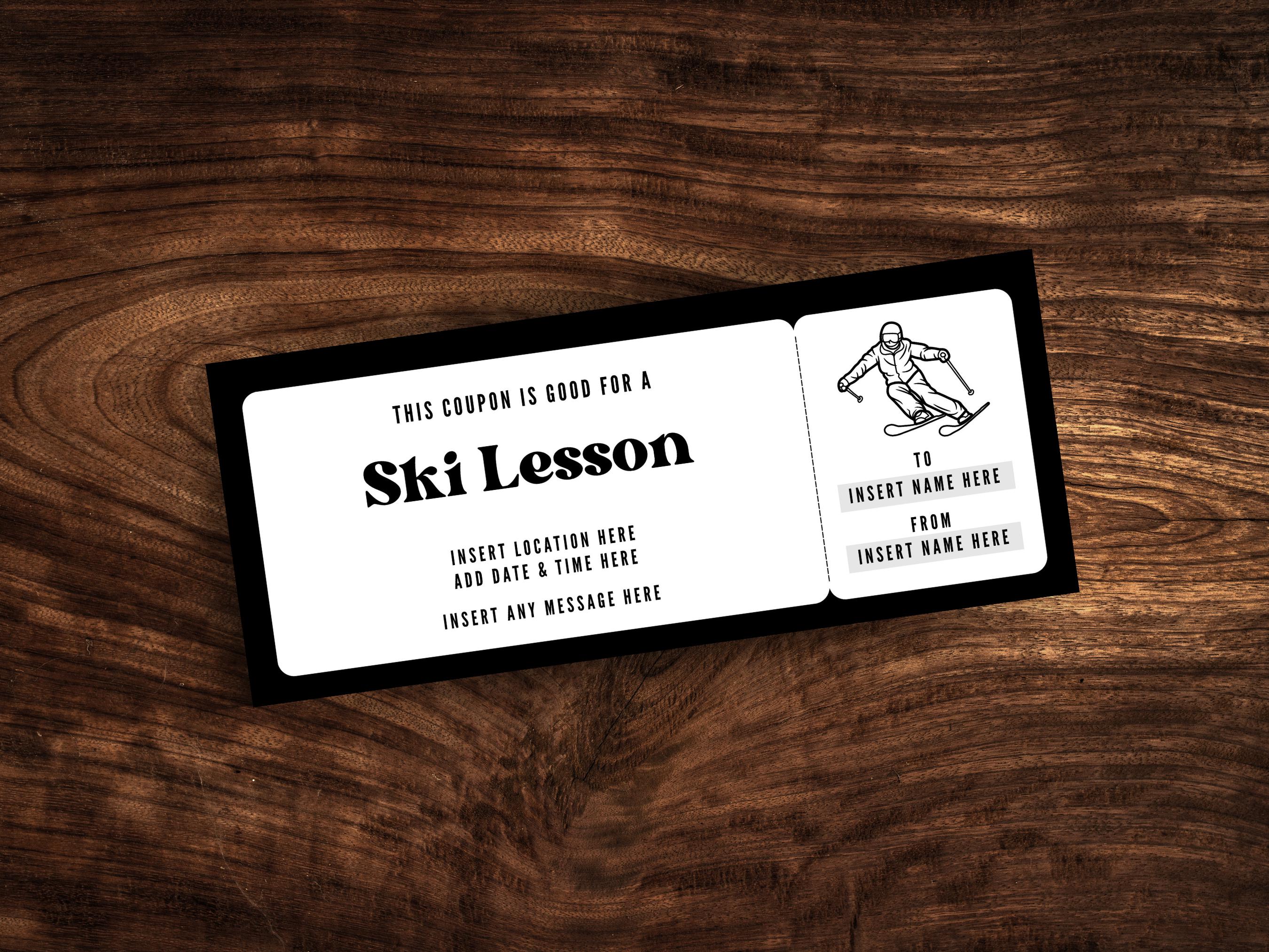 Editable Ski Lesson Lift Ticket Template, Custom Ski Class Coupon ...