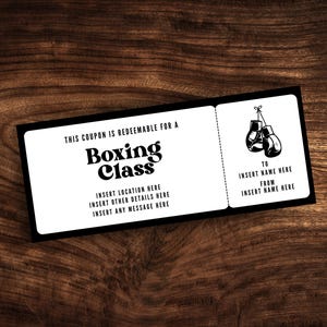 Editable Boxing Class Coupon, Custom Boxing Lesson Ticket Template ...